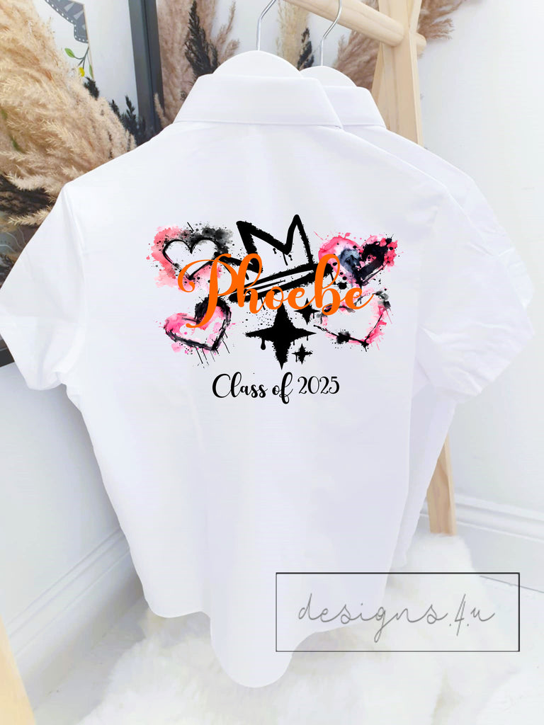 Personalised School Leavers Graffiti Heart Shirt ~ Class of 2025 ~ Gir ...
